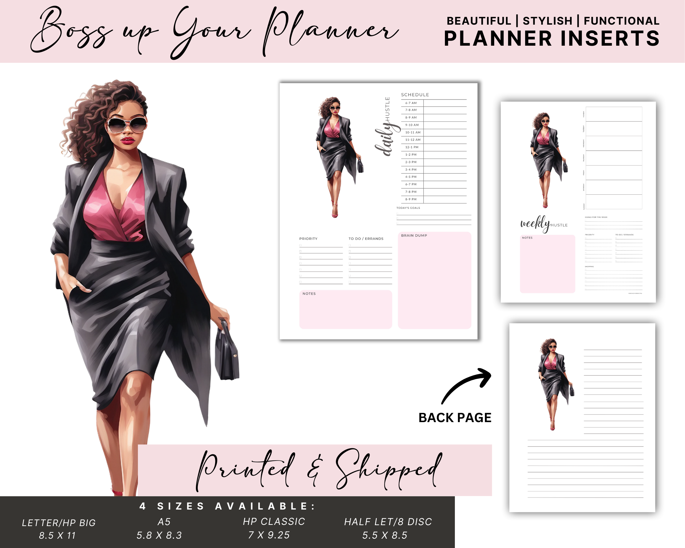 African American Girl Boss Planner Inserts, Boss Chick Inspired Planne ...