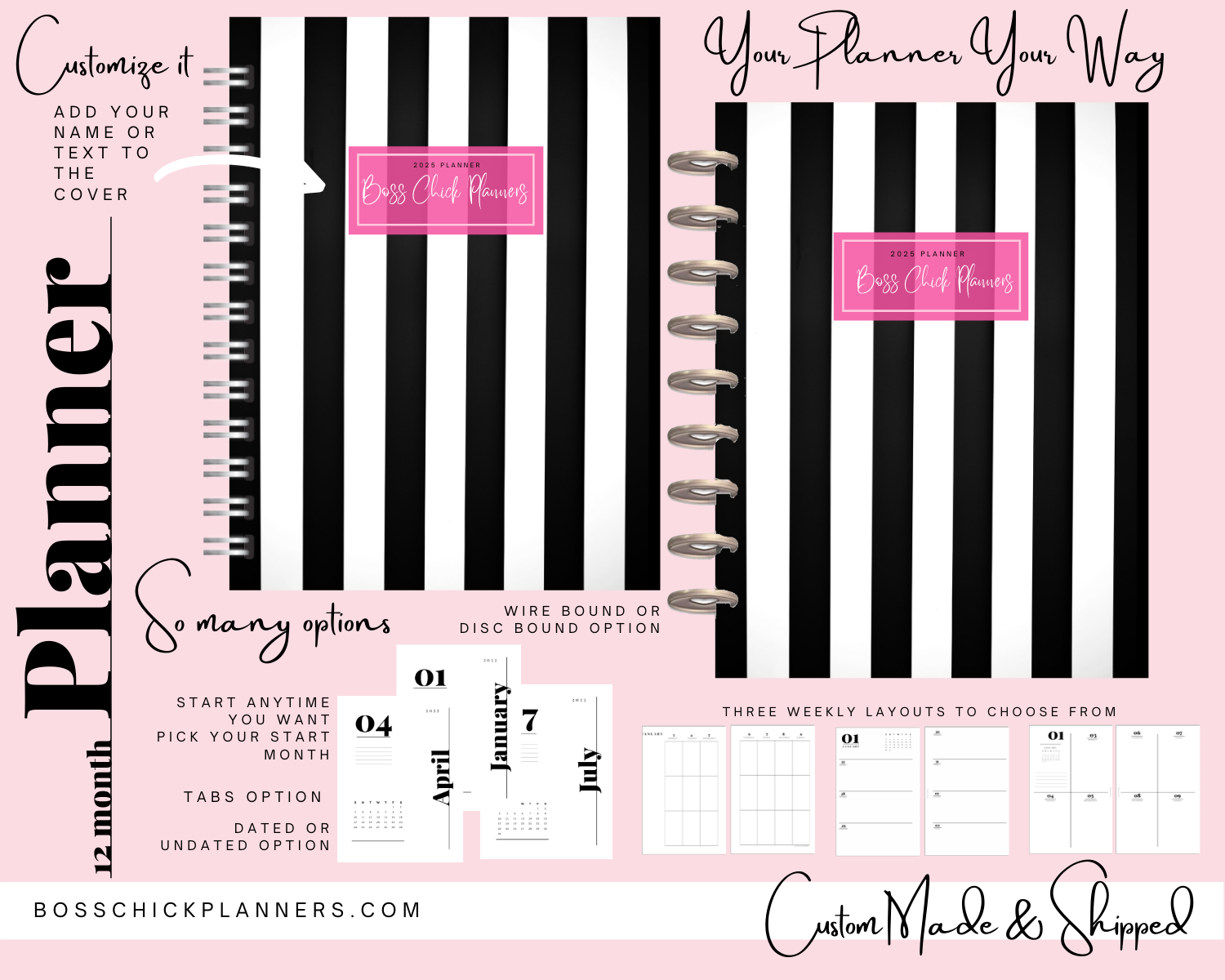 Black Stripe Theme 12 Month Planner - Beautiful 12 Month Planner Start ...