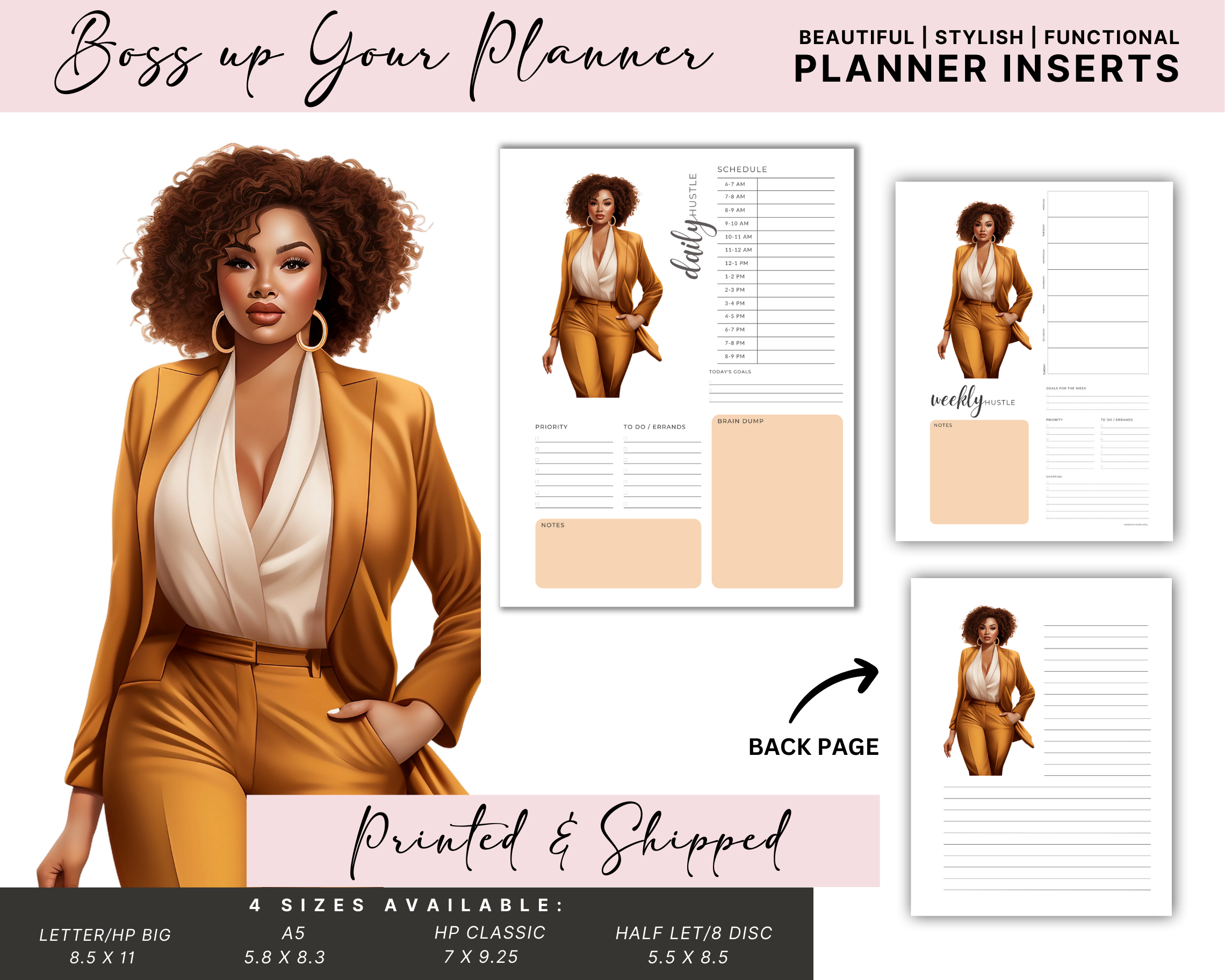 African American Girl Boss Planner Inserts, Boss Chick Inspired Planne ...