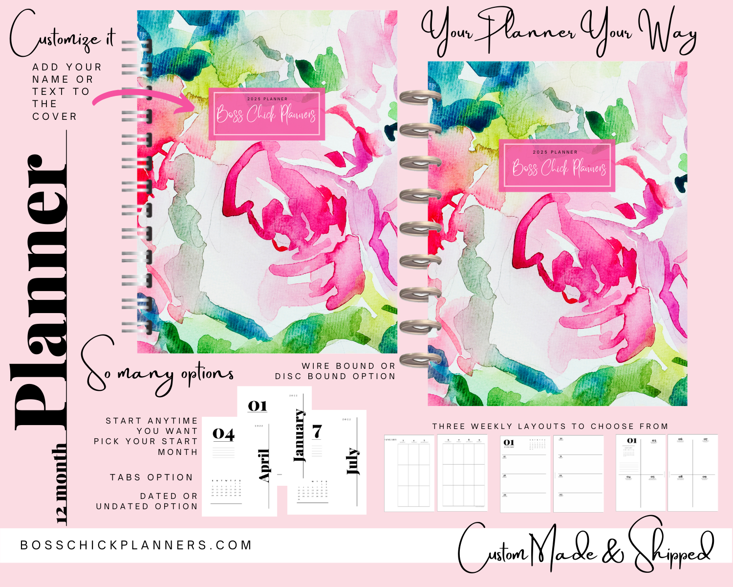 Abstract Watercolor Flowers Art 12 Month Planners - Beautiful Yearly P ...