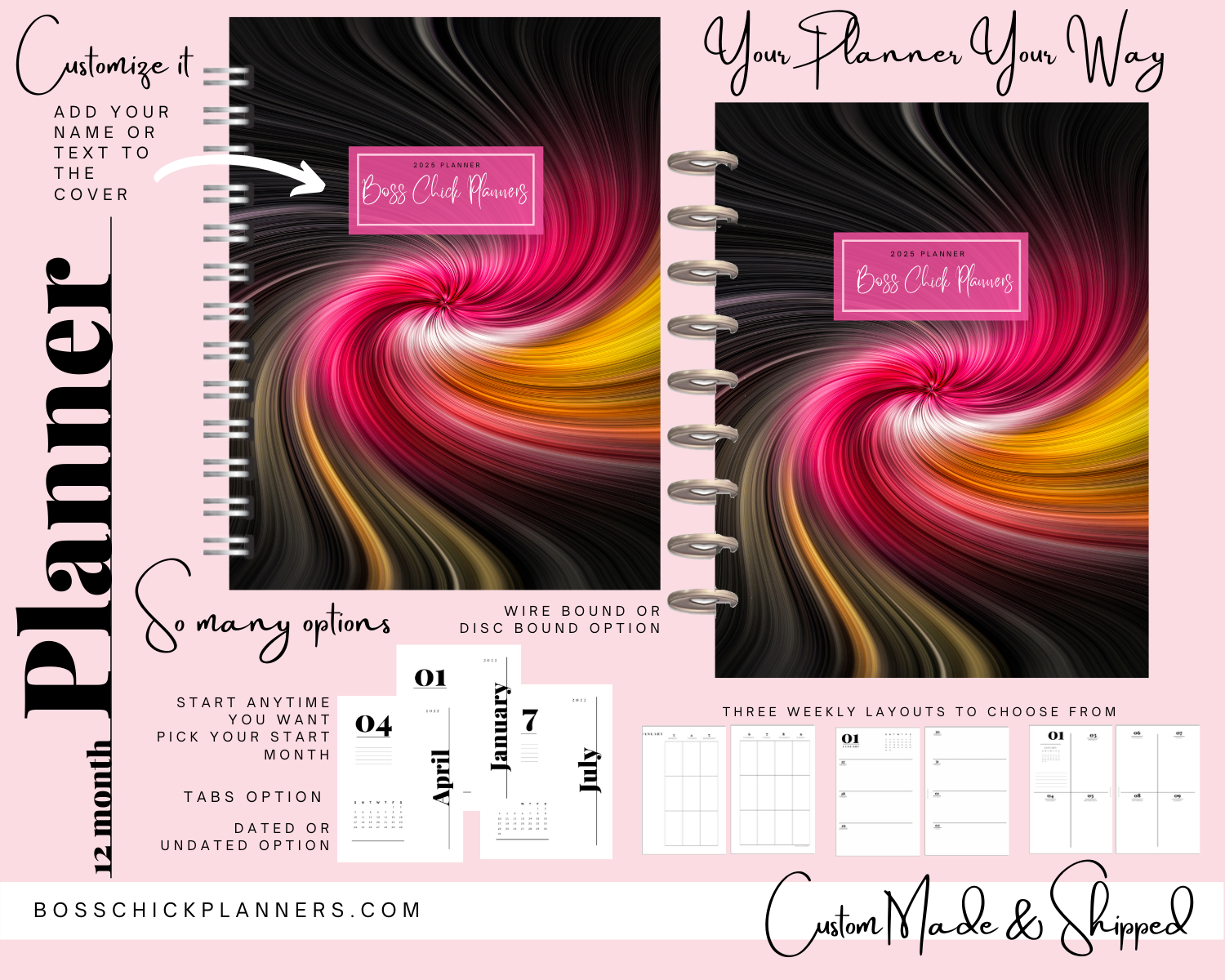 Paint Swirl Abstract Art 12 Month Planners - Beautiful Yearly Planner ...