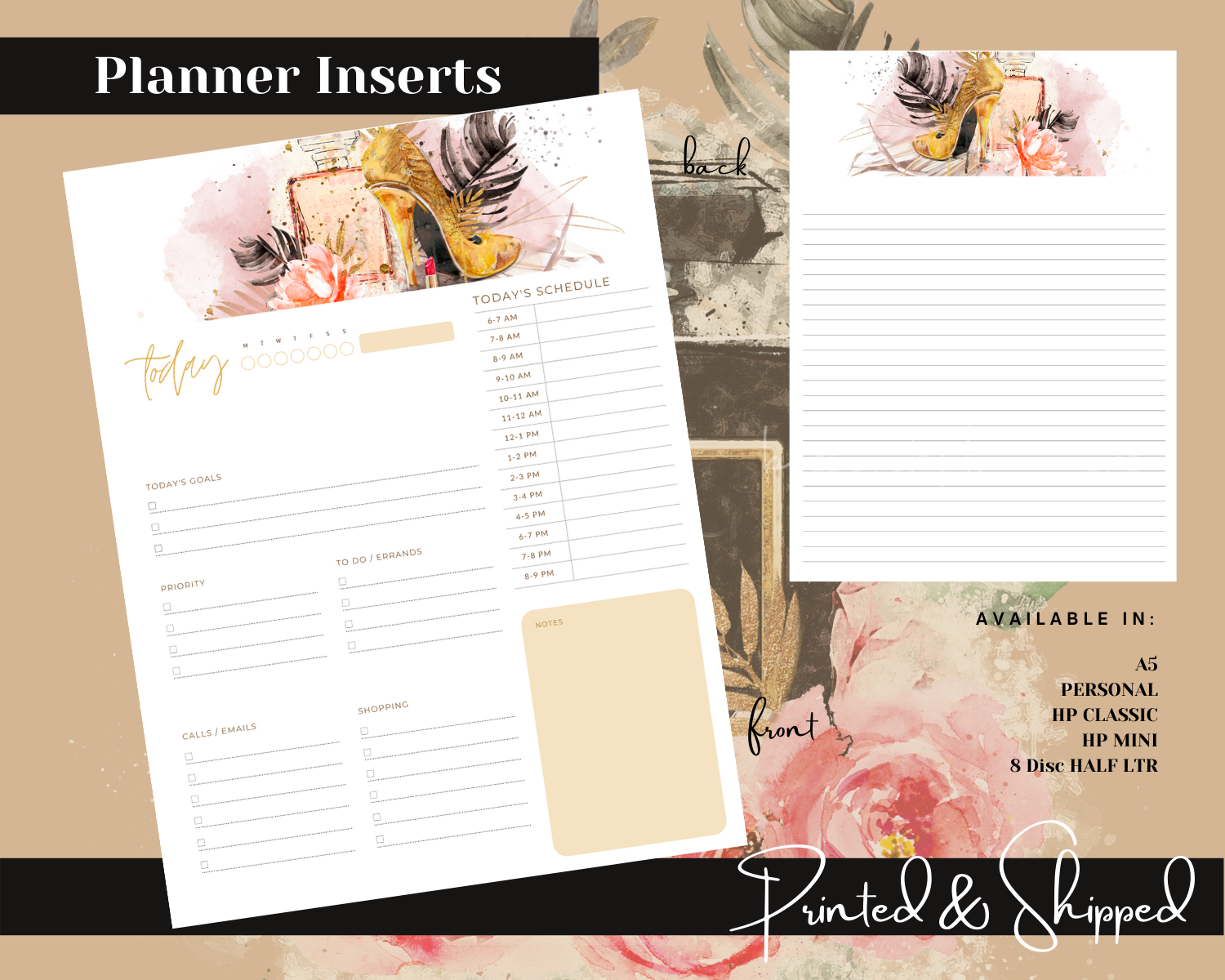 Fashion Theme Printed Planner Inserts for A5 Personal HP Classic Mini ...